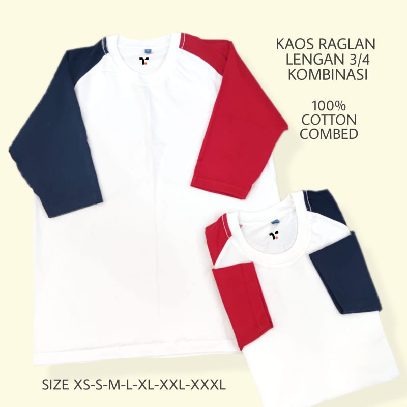 Jual Tokobajumu - Kaos Polos Raglan Kombinasi warna Lengan 3/4 Katun ...