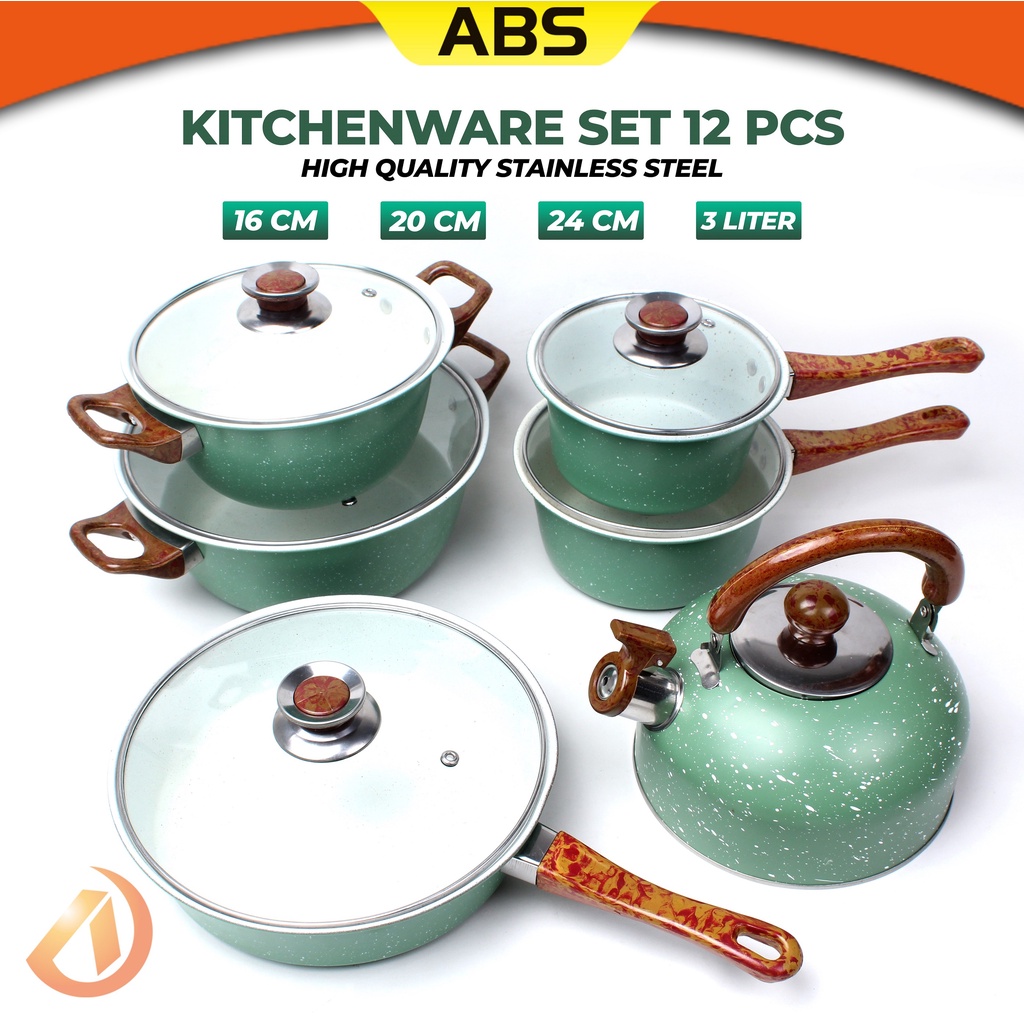 Jual ABS Panci Set Stainless Steel 12 Pcs dilengkapi Teko panci set ...