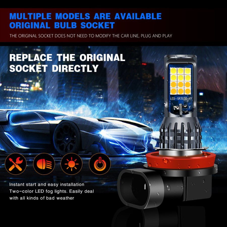 Jual Lampu Mobil LED Fog Lamp foglamp 24smd H11 H8 2 Pcs Dual Color Putih Kuning | Shopee Indonesia