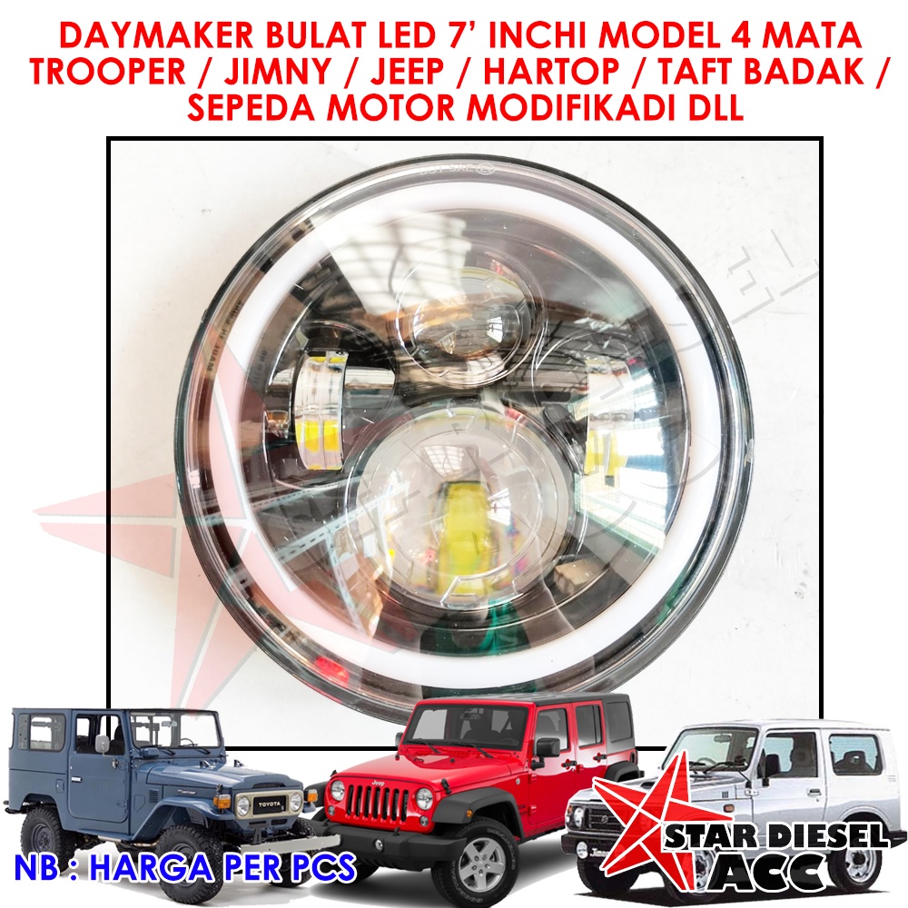 Jual LAMPU DEPAN JIMNY LED BULAT 7" INCH MODEL 4 MATA HARTOP LED LAMPU ...