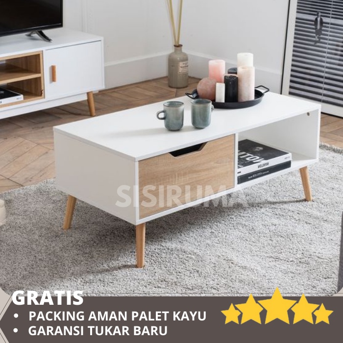 Jual Meja Tamu Minimalis Aesthetic Sofa 1 Laci dan Ruang kosng Putih ...