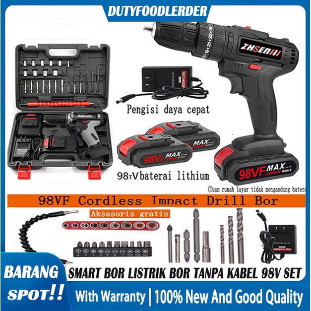 Jual Bor Listrik Bor Tanpa kabel 98V Set Lengkap Mata Bor Cordless ...