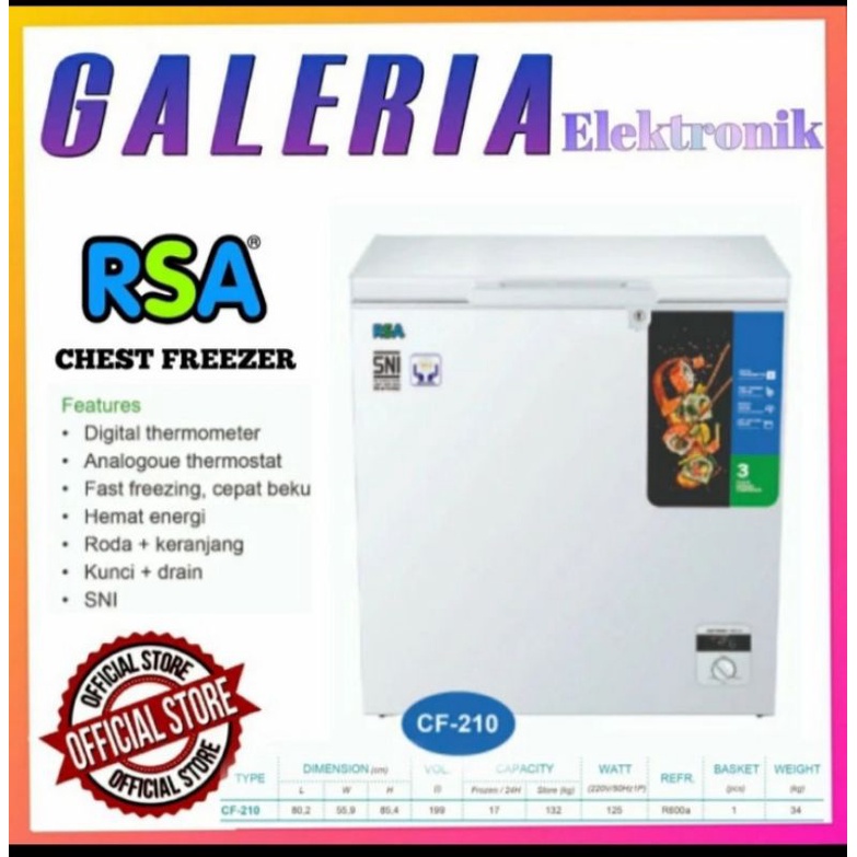 Jual RSA CHEST FREEZER BOX CF 210 CF210 LEMARI PEMBEKU 200 LITER ...