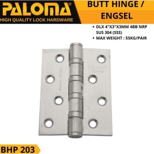 Jual ENGSEL PINTU PALOMA BHP 203 BUTT HINGE PALOMA DLX 4'X 3" X3MM 4BB NRP | Shopee Indonesia