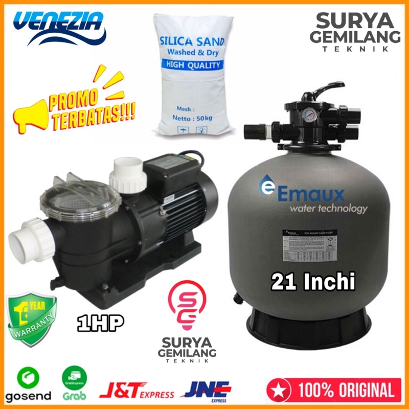 Jual Mesin Pompa Air Kolam Renang 1HP + Sand Filter Emaux V500 Paket ...