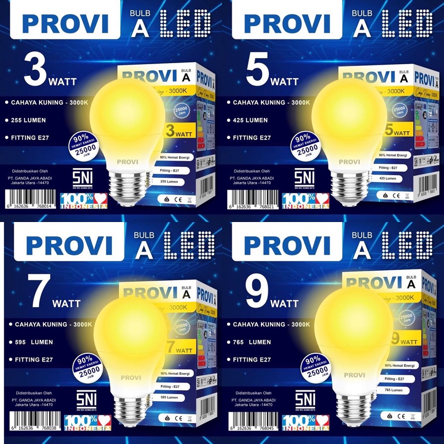 Jual Bohlam Bola Led Lampu Provi Kuning Warm White 3W 5W 7W 9W Lampu ...