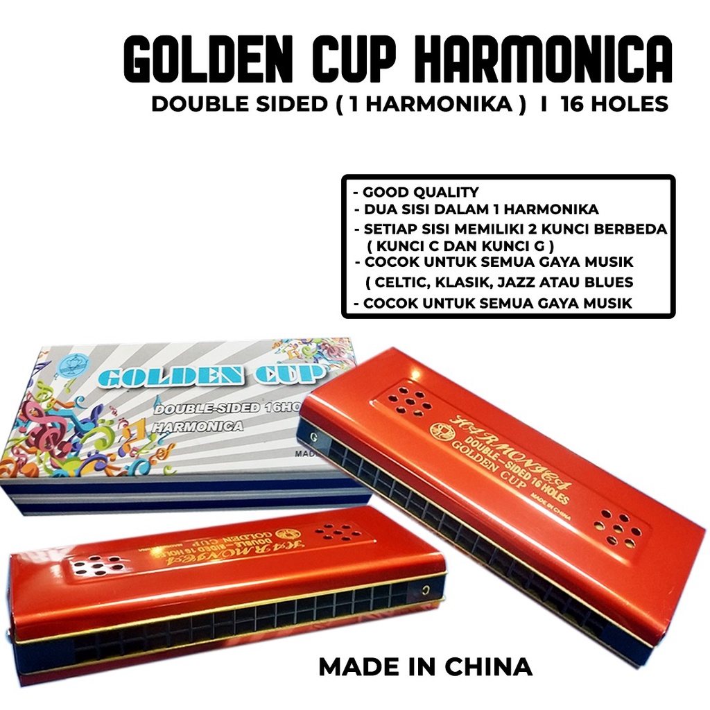 Jual Harmonica Harmonika Golden Cup Double Sided 16 Hole JH016-2 ...