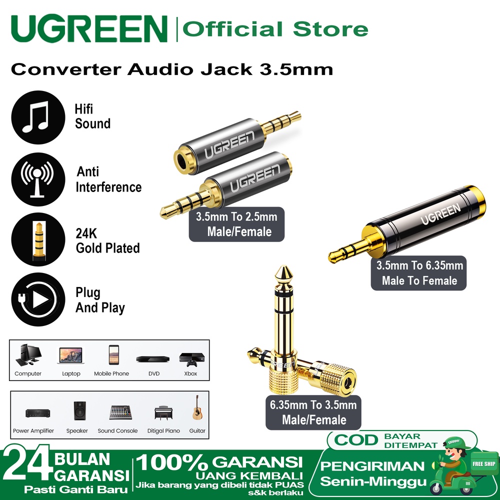 Jual UGREEN Konektor Audio Jack 3.5mm To 6.35mm, 6.5mm To 2.5mm Male/Female | Shopee Indonesia