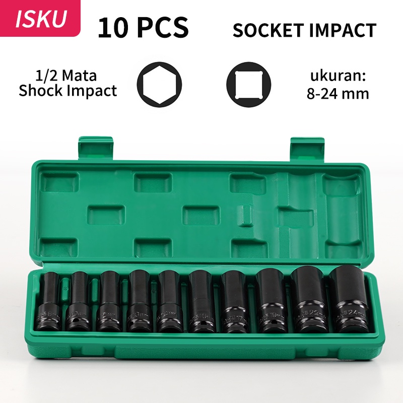 Jual ISKU Kunci Socket Extention Impact 10pcs cvt 1/2 Inch 6Pt Mata Sok Impact Bahan Cr-V Socket ...