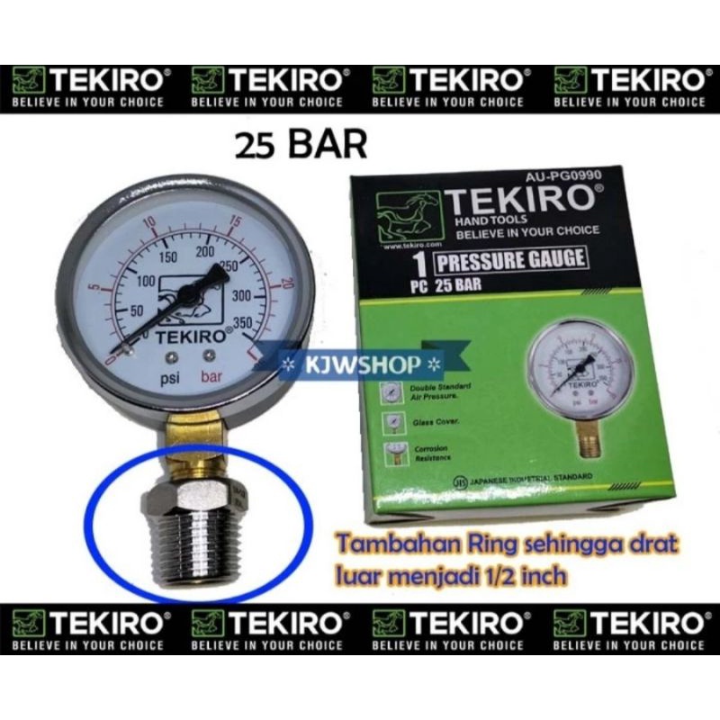Jual Manometer 25 Bar TEKIRO Drat 1/2 Stainless Pressure Gauge 25Bar ...