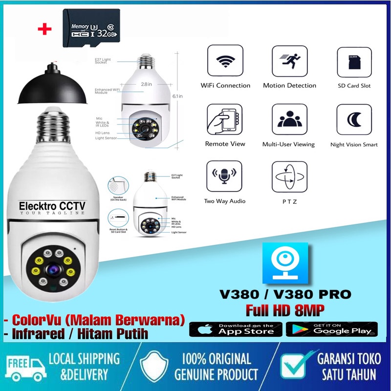 Jual CCTV Lampu V380 Pro 3MP Kamera CCTV Wifi Lampu CCTV 360 Derajat Panoramic Smart CCTV Bohlam ...