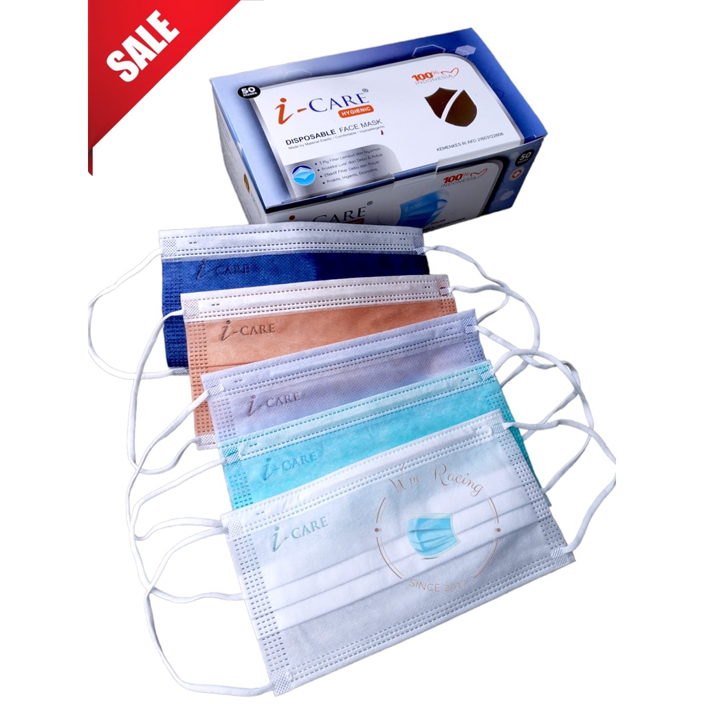 Jual [READY GROSIR] Masker Earloop Icare 3ply Emboss icare Box isi 50pc ...