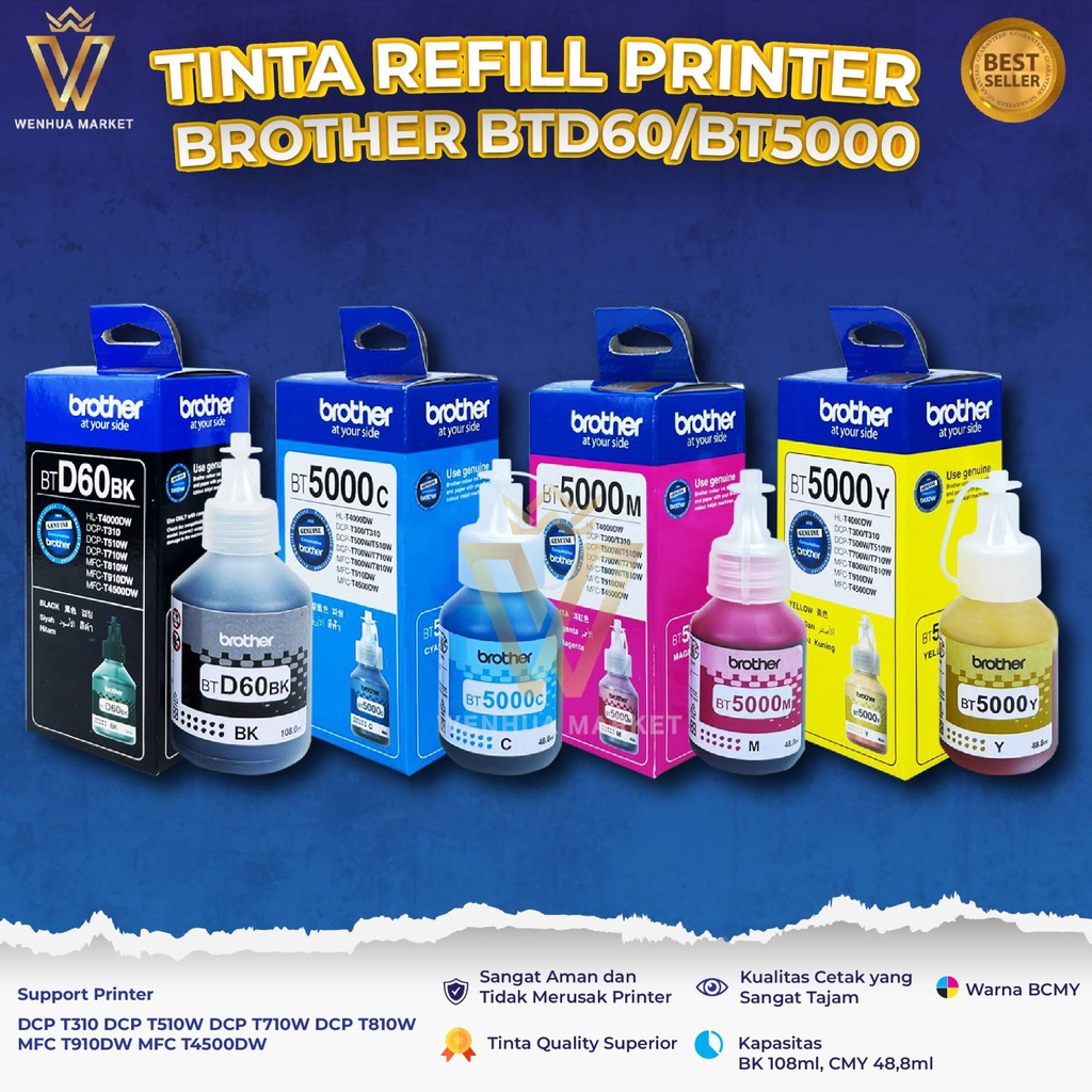 Jual 1 Set 4 Warna Tinta Brother BTD60BK BT5000 Tipe Printer DCP T310 ...