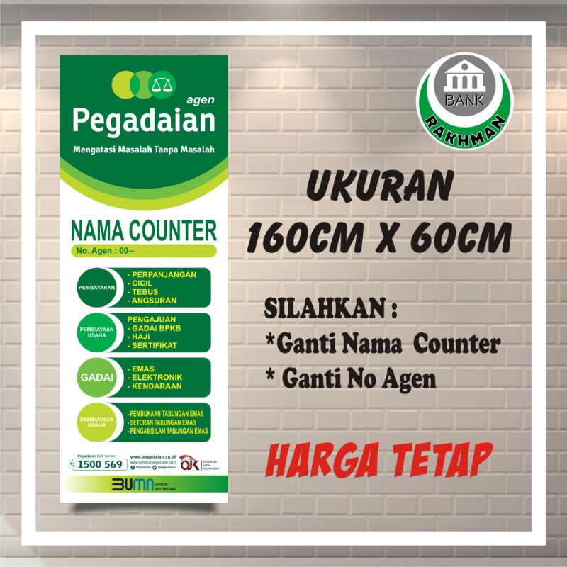 Jual SPANDUK BANNER AGEN PEGADAIAN UKURAN 60CM X 160CM | Shopee Indonesia