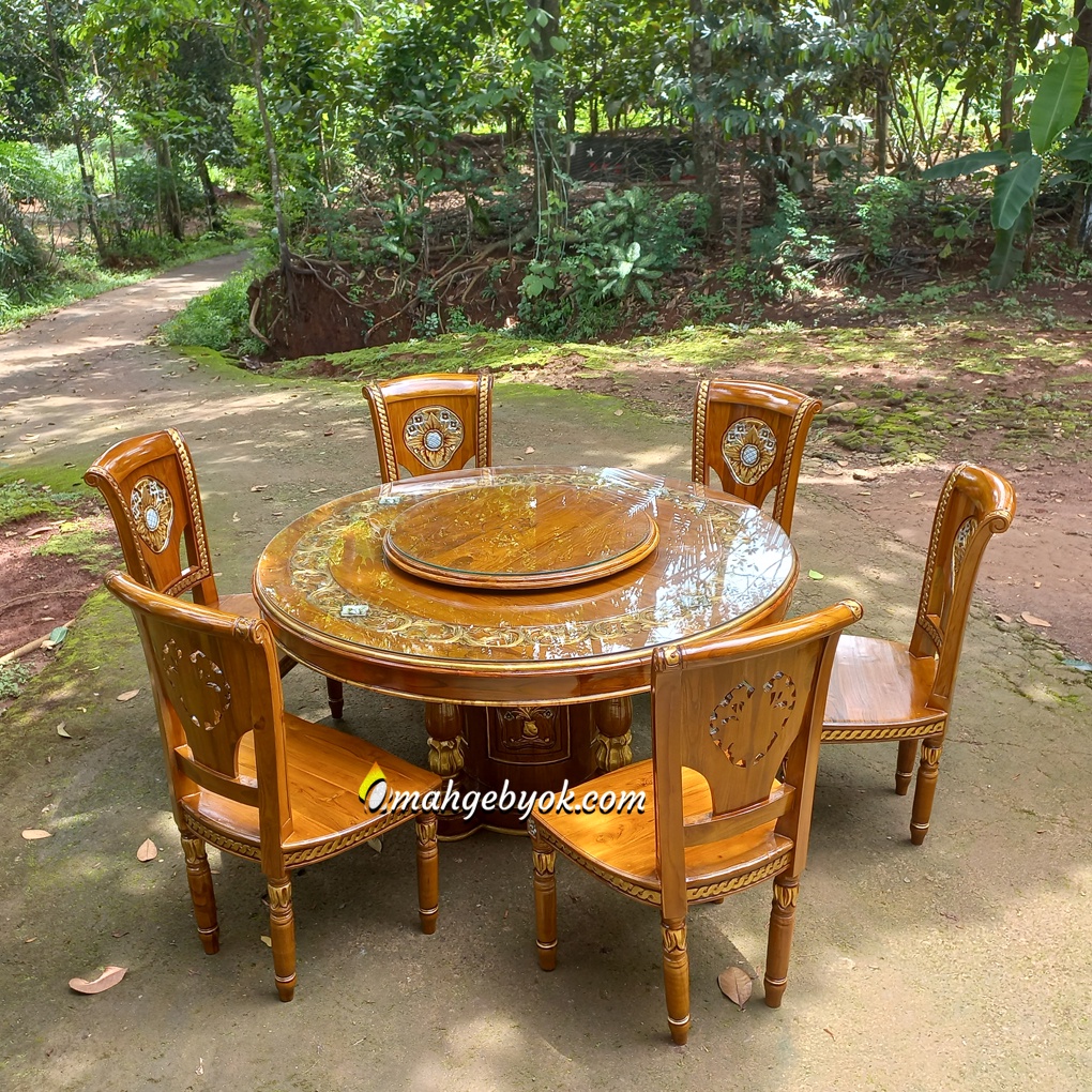 Jual Meja Makan Bulat Ukir 6 Kursi Kayu Jati Premium Asli Jepara Kaki Tabung | Shopee Indonesia