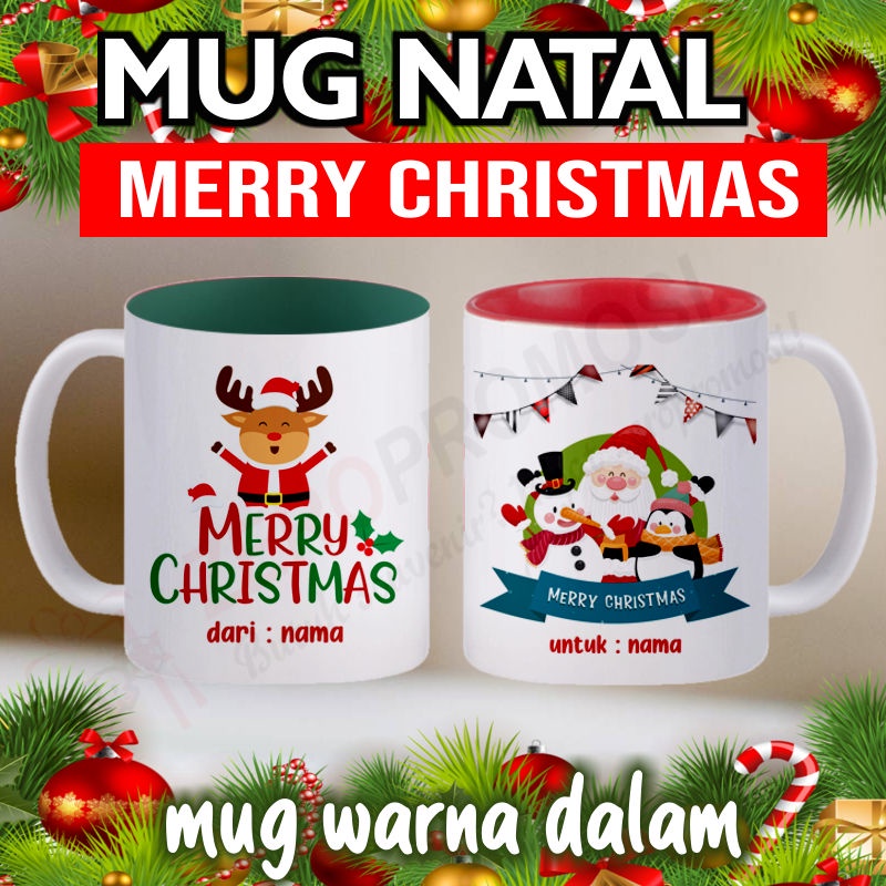 Jual Kado Natal Mug Warna Dalam / Souvenir Mug Ucapan Christmas custom ...