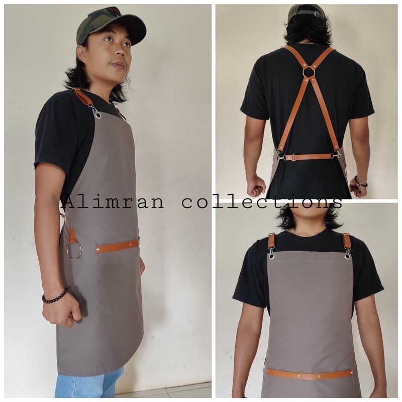 Jual ALIMRAN Celemek Masak Apron Masak Barista Tali Kulit Appron Chef ...