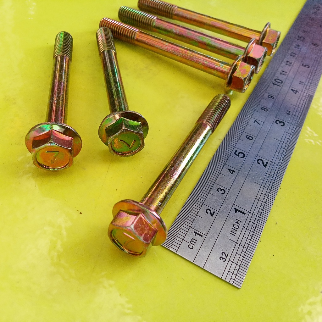 Jual FLANGE BOLT KUNING M8 X 70 / BAUT 12 KUNCI 12 / BAUT TOPI M8 X 70 KUNING / FLANGE BOLT ...