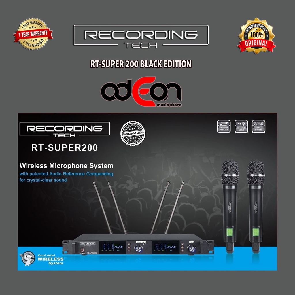 Jual Recording Tech SUPER200 Black Wireless Microphone 200 Frequency ...