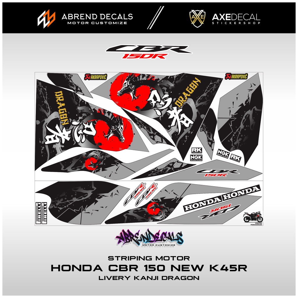 Jual Striping CBR 150 New Livery kanji Dragon / Stiker Motor Honda CBR 150 K45R Design Custom ...