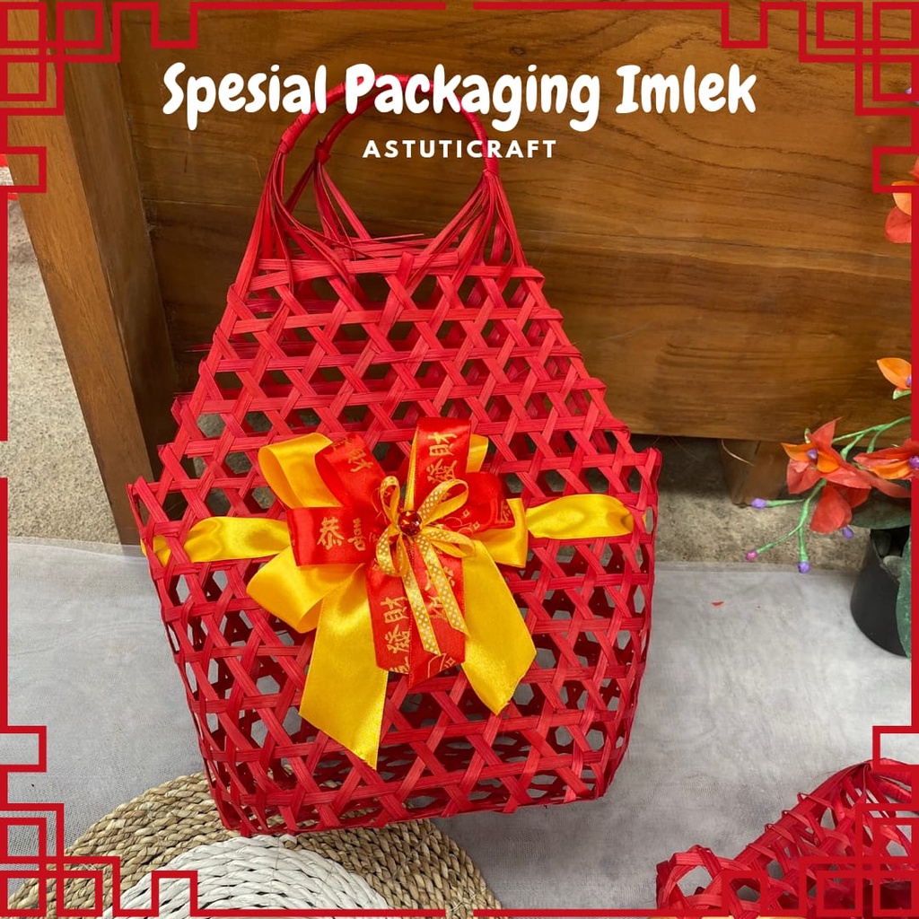 Jual [ SPESIAL HAMPERS CNY ] TAS BAMBU YUKENSI WARNA MERAH PITA IMLEK ...