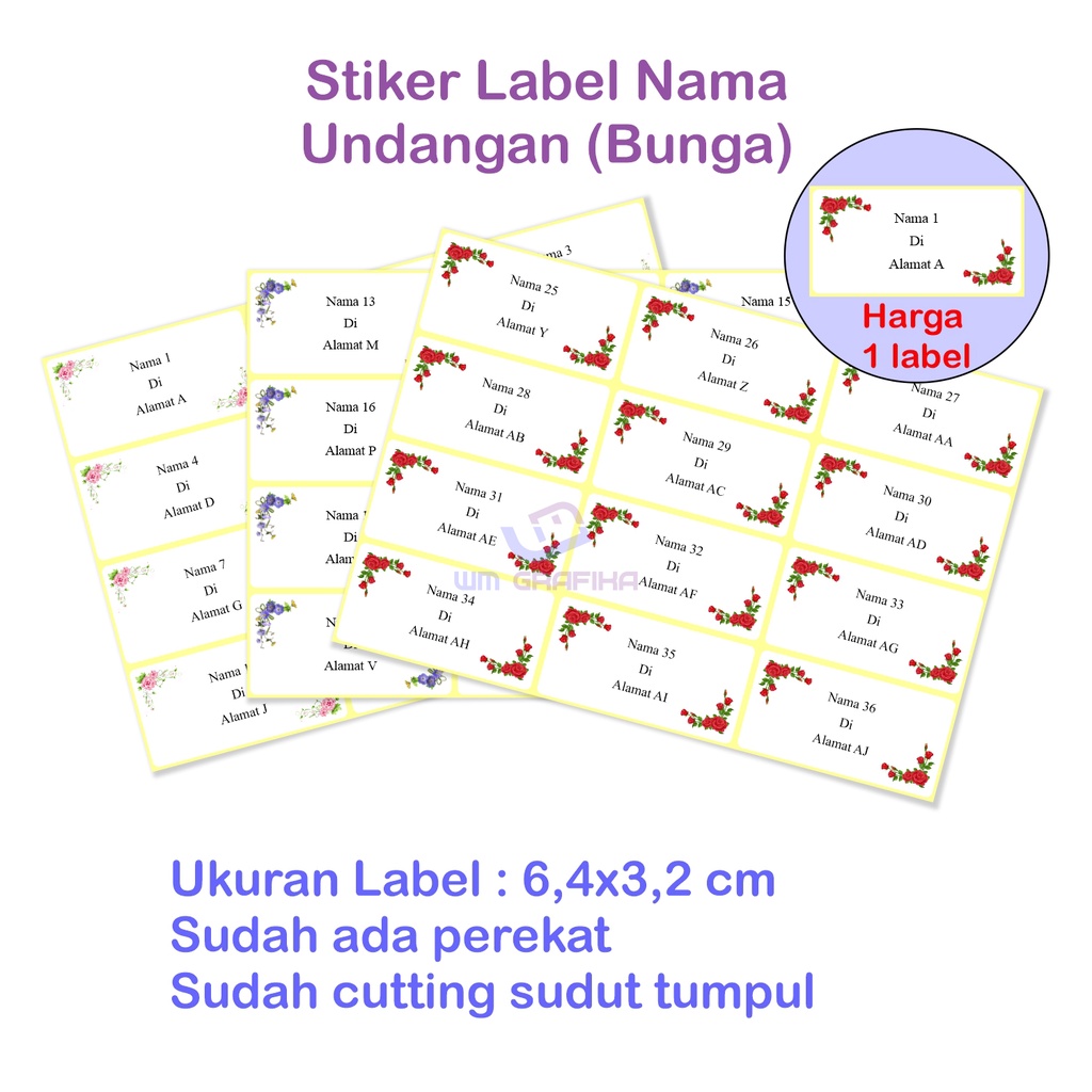 Jual Stiker Label Nama Undangan Print Cetak Motif Bunga Sticker Nama ...