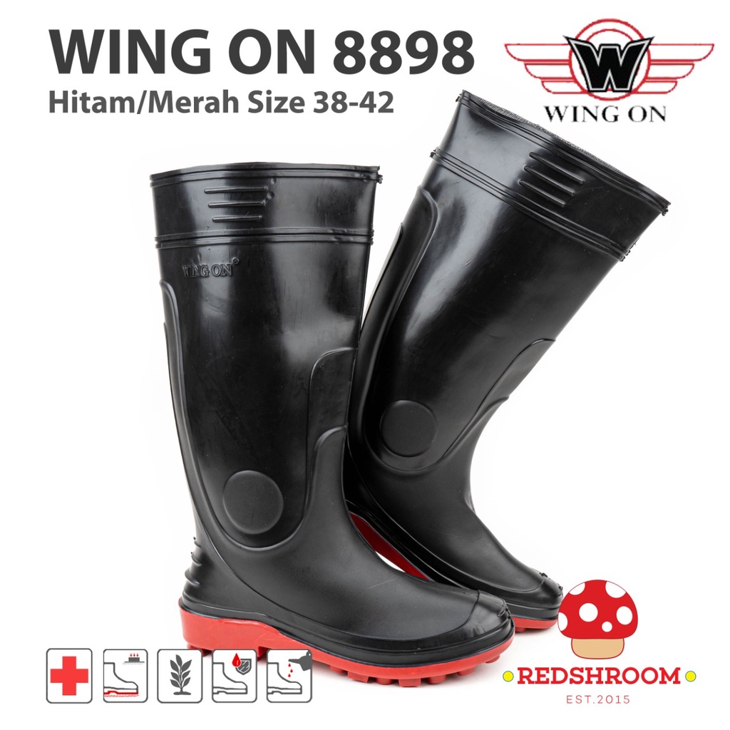 Jual Sepatu Boot WING ON 8898 Hitam Merah Boots Lokal Ringan Lentur ...