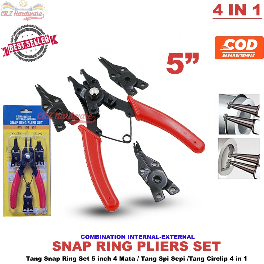 Jual Tang Snap Ring 5 inch Tang Spi Sepi Tang Circlip 4 in 1 Set ...