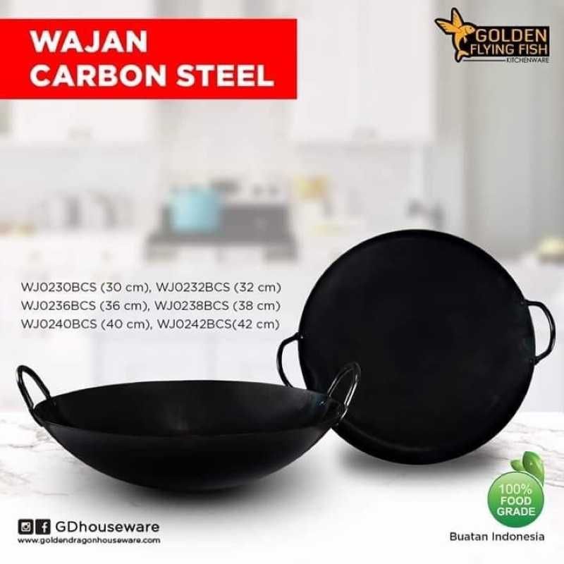 Jual wajan hitam carbon steel golden flying fish by goldem dragon 36 cm ...
