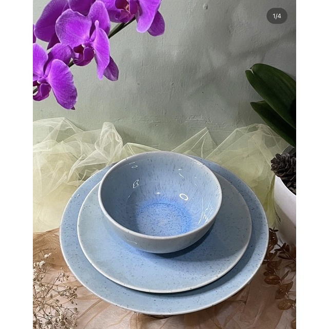 Jual ONE SET BIRU GLOSSY, AESTHETIC PLATE / PIRING KERAMIK ESTETIK ...