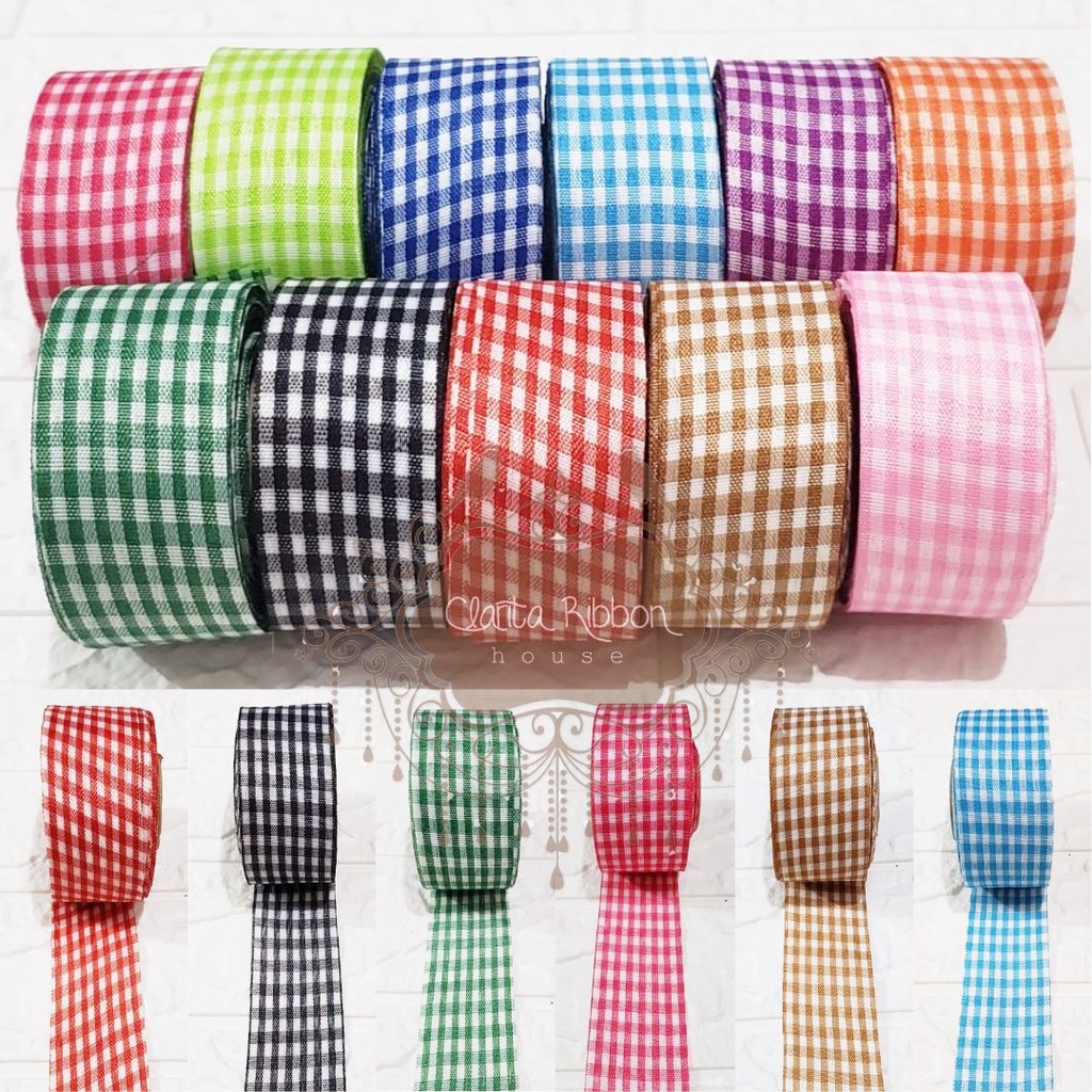 Jual Pita Motif Kotak 1,5" inch 4 cm / Pita Hampers / Pita Bouquet ...