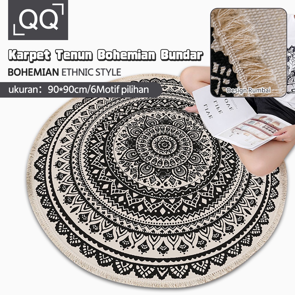Jual (QQ) Bohemian Rug Mat Karpet Nordic Tenun Linen Bundar Lingkaran ...