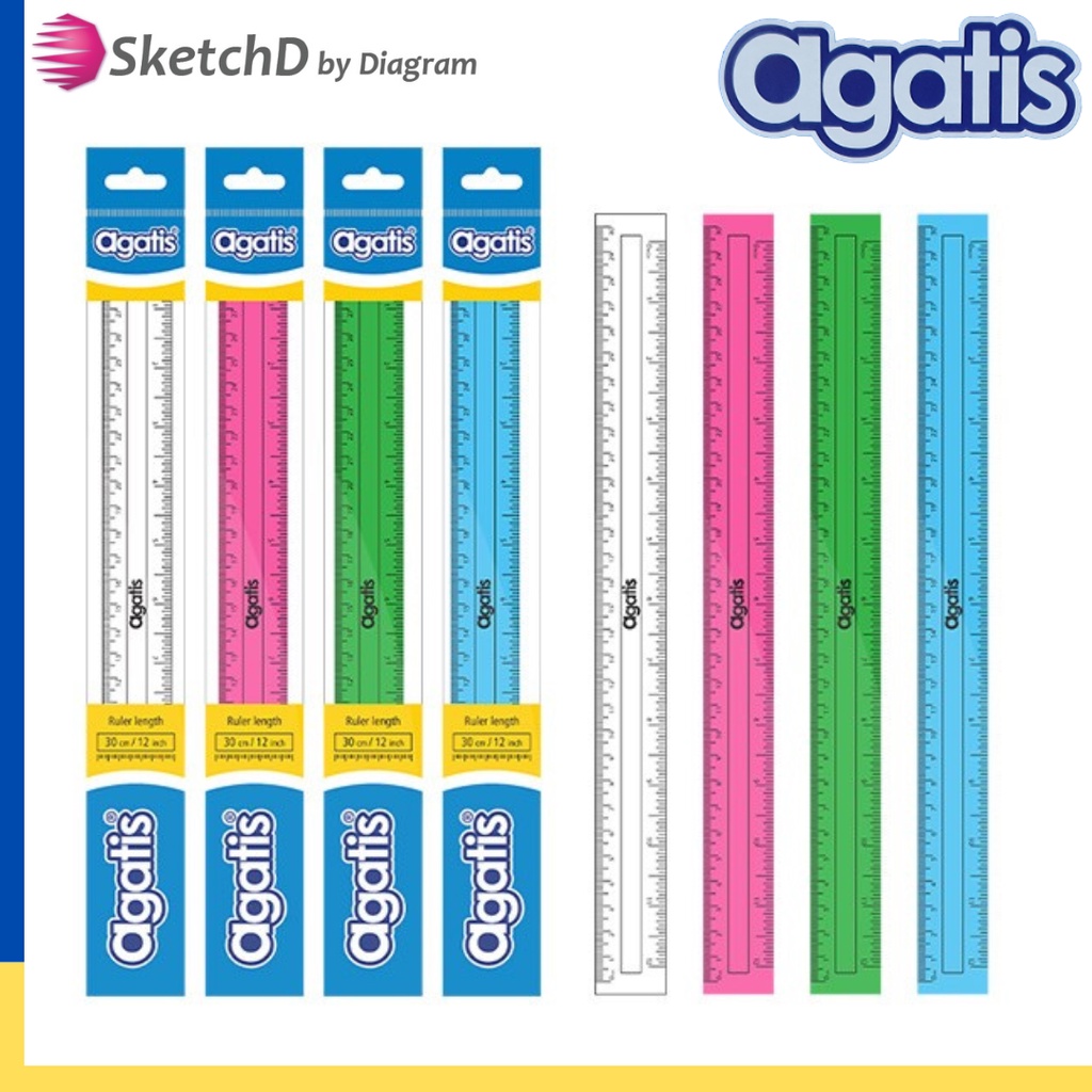Jual Penggaris Plastik 30 cm Agatis Mistar Datar Warna - Ruler ...