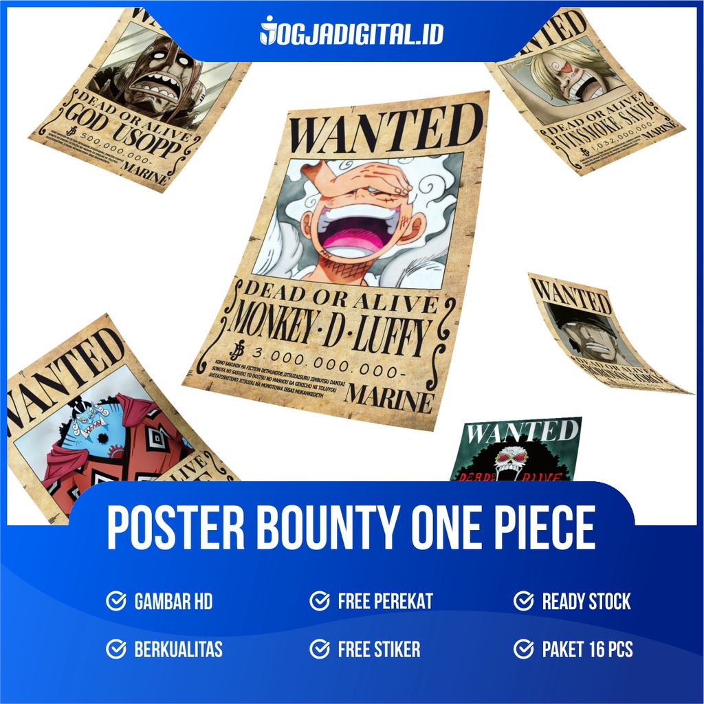 Jual Poster Anime One Piece Bounty Ukuran A5, A4, A3 (1 Paket Isi 16 ...