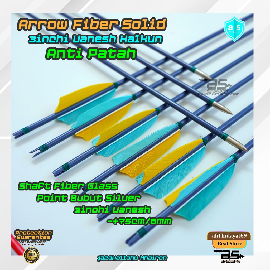 Jual Arrow Anti Patah Fiber Pancing Bulu Kalkun 3 inchi import Uk. 6mm ...