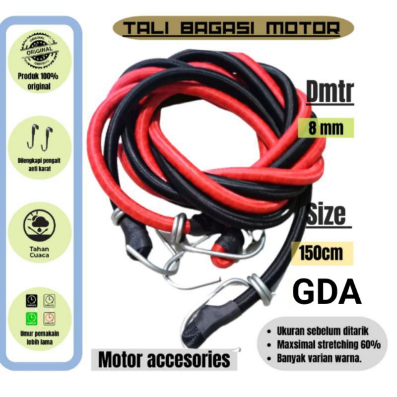 Jual Tali Bagasi Motor Hitam 1.5 M Tali Ikat Barang Motor Tali Motor ...