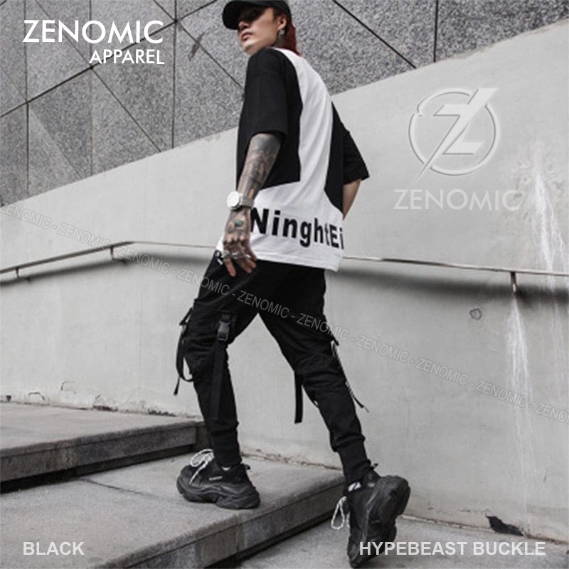 Jual Zenomic Buckle Hypebeaast Jogger Cargo Black Slim Fit Techwear ...