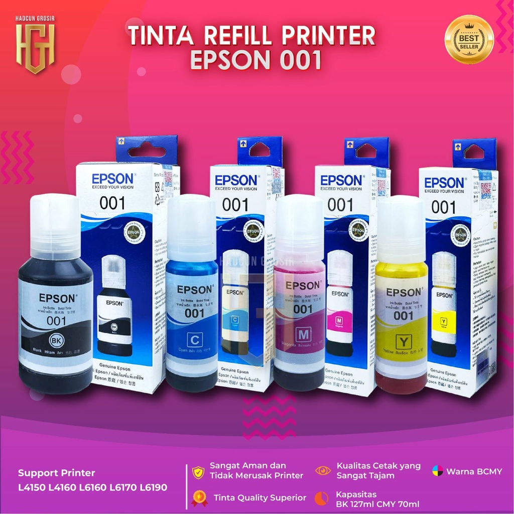 Jual 1 Set 4 Warna Tinta Epson 001 Refill 120ml Hitam 70ml Cyan Magenta ...