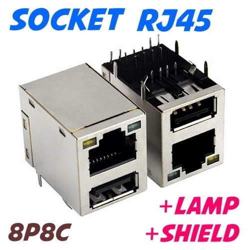 Jual Socket RJ45 Router HUB Motherboard 1 Socket USB 2 Led 16 Kaki 8P8C ...