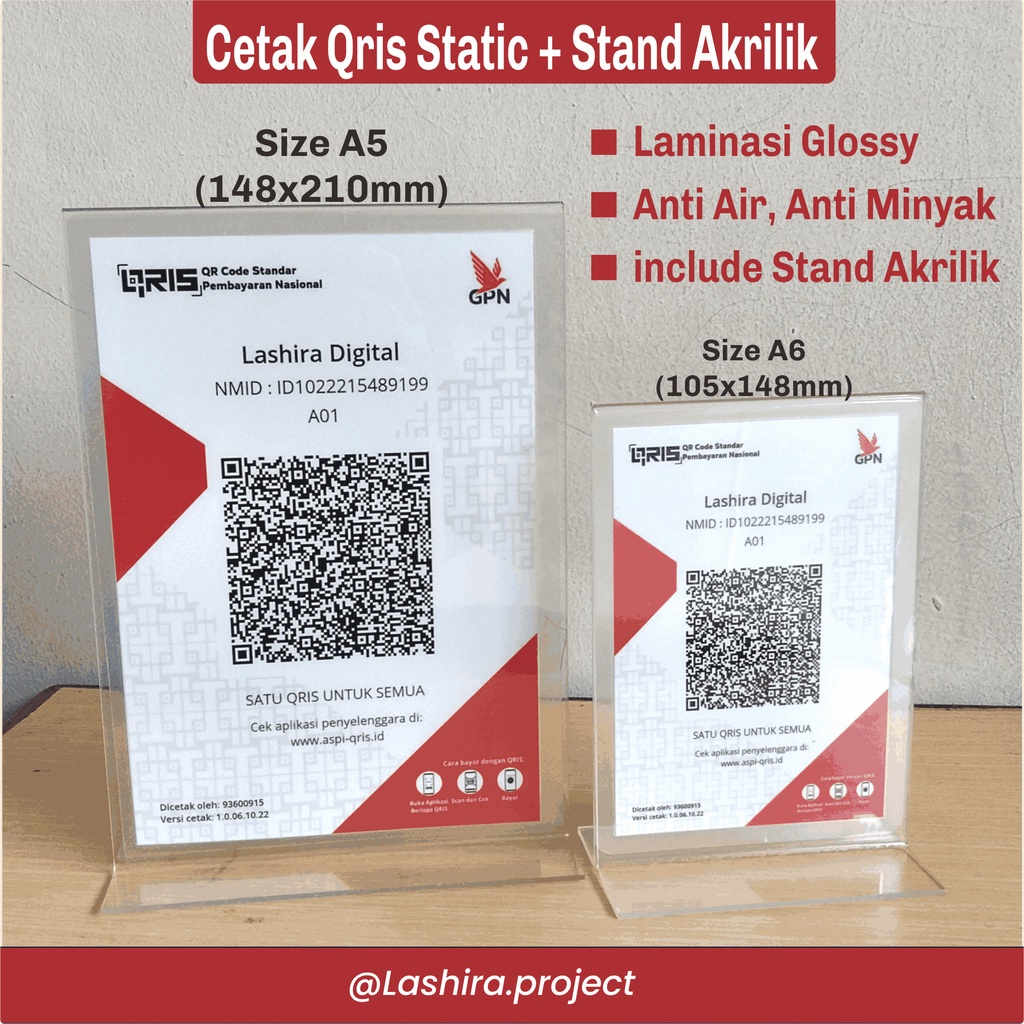 Jual Cetak QRIS dan dudukan Stand Akrilik bisa untuk papan informasi ...