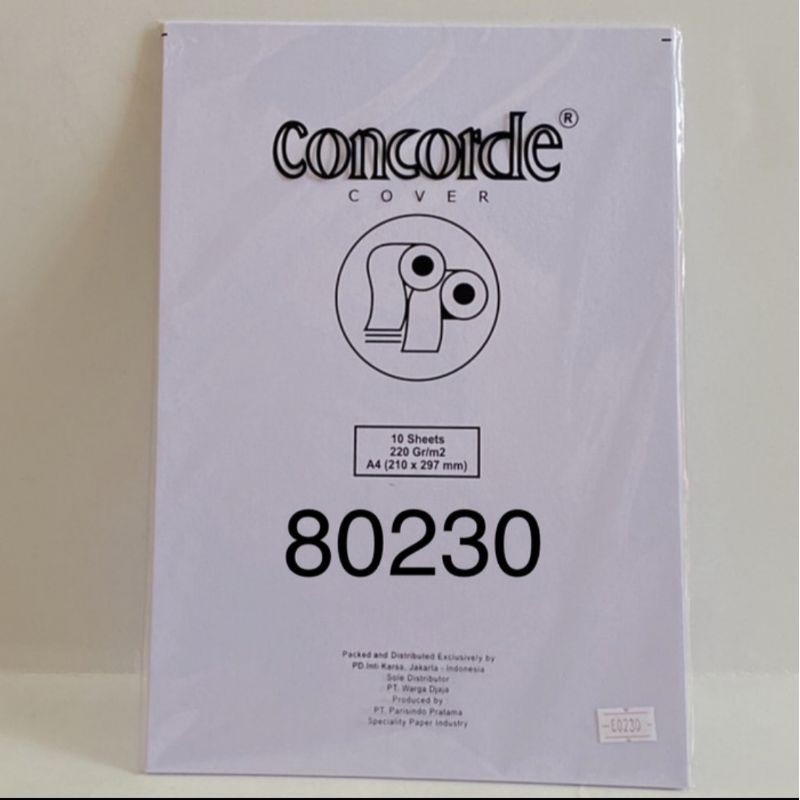 Jual KERTAS CONCORDE A4 220 GRAM / M2 WHITE 1 PACK ISI 10 LEMBAR ...