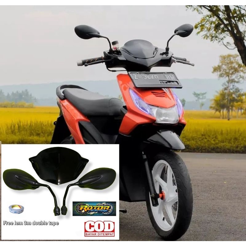 Jual Paket kaca spion x1 plus visor variasi honda beat karbu bahan ...