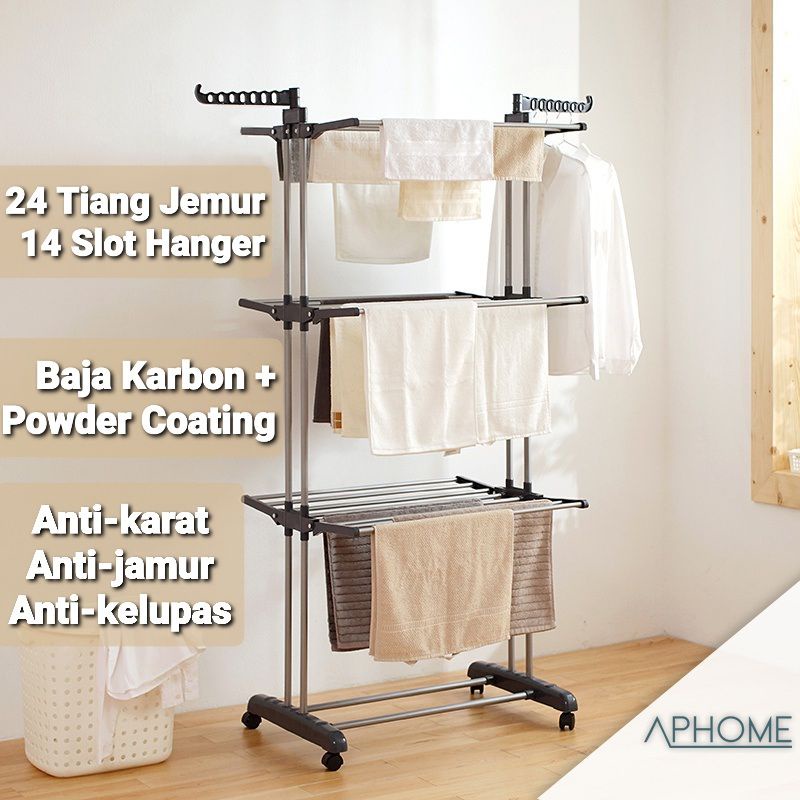 Jual HAORI Stand Hanger Jemuran 4 Susun Gantungan Baju Dengan 4 Roda ...
