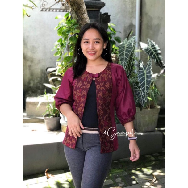Jual Blazer Endek Bali Print Warna Marun Kombinasi Katun Poly Polos ...