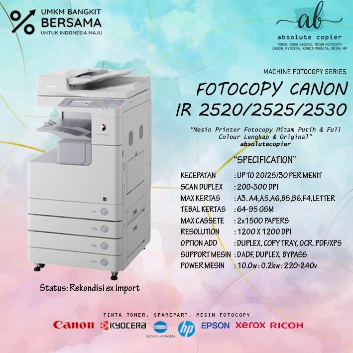Jual MESIN FOTOCOPY CANON IR 2520/2530/2525 HITAM PUTIH B&W PRINT COPY ...