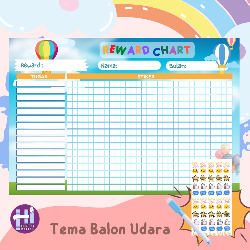 Jual Reward Chart Poster A3 Wipe & Clean free Sticker dan Spidol ...