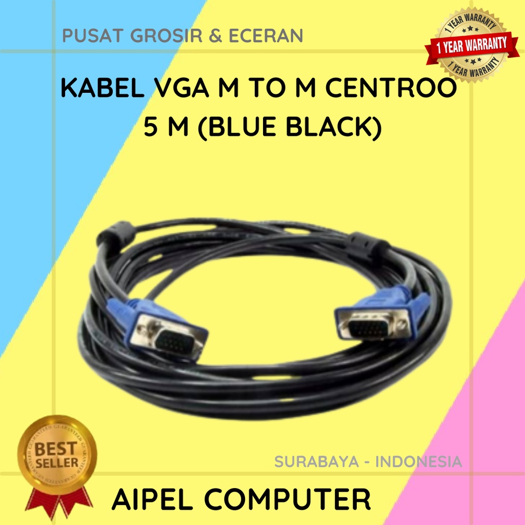 Jual KVC5 | KABEL VGA MALE TO MALE CENTRO 5 M (BLACK) | Shopee Indonesia