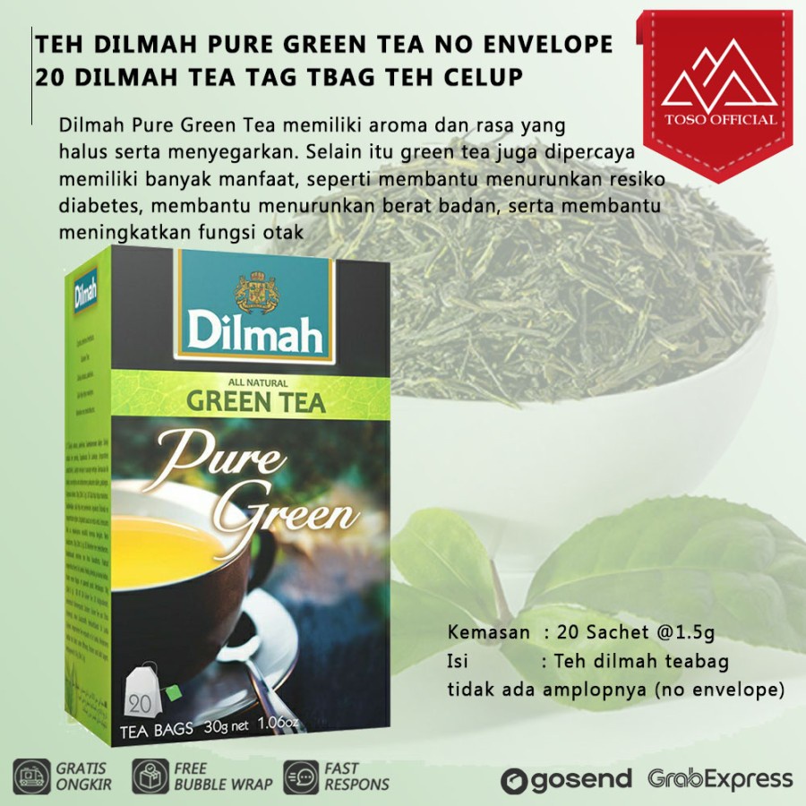 Jual TEH DILMAH PURE GREEN TEA NO ENVELOPE 20 DILMAH TEA TAG TBAG TEH ...