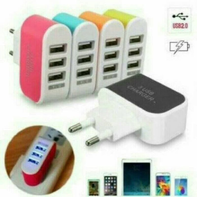 Jual Kepala charger 3 USB adaptor batok 3 Output colokan charger ...