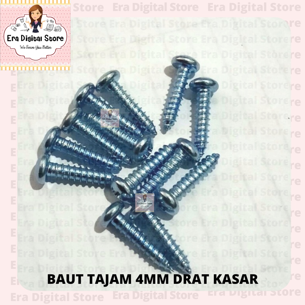 Jual Baut Tajam 4mm Drat Kasar 4x6 4x9.5 4x16 4x19 4x25.5mm | Shopee Indonesia